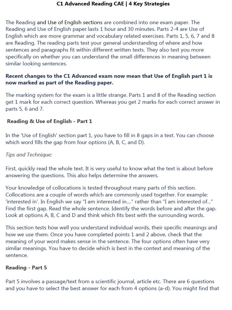 C1 Advanced Reading CAE 4 Key Strategies | PDF | English Language ...