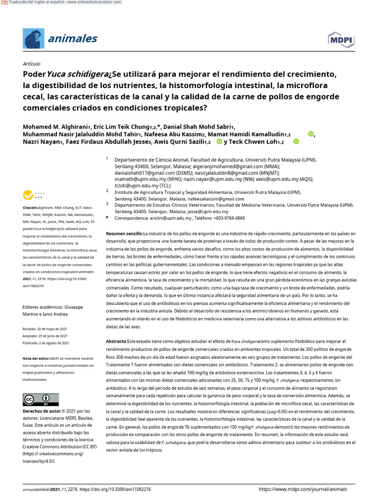 Yucca Broiler Animals-11-02276.en - Es | PDF | Avicultura | Biología
