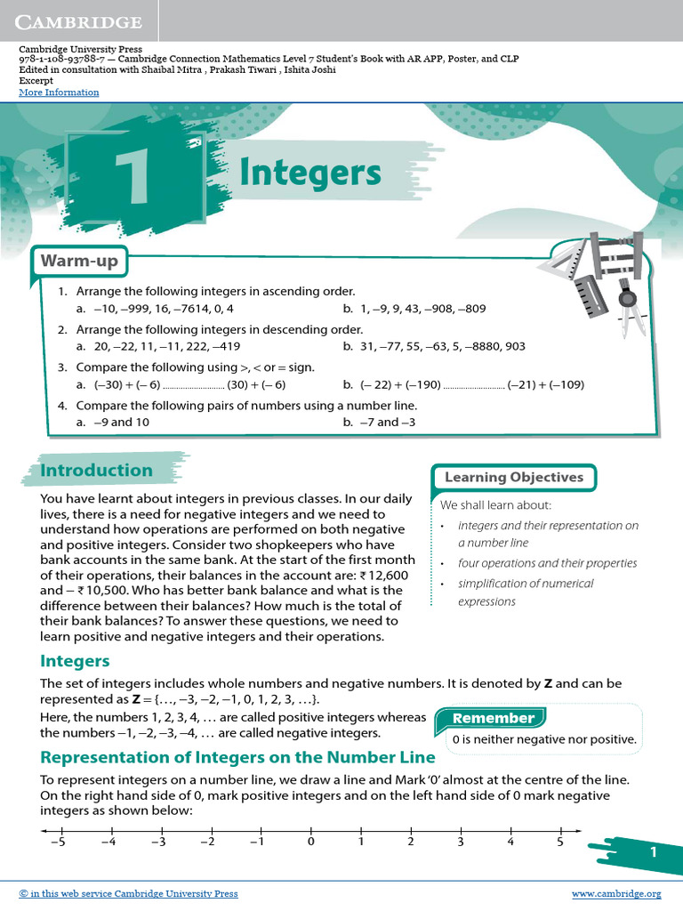 Representing Integers on a Number Line | PDF | Mathematics