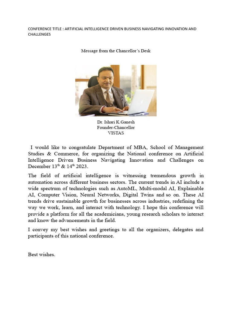 Messages From Top Manaement For National Conference 10.12.2023 | PDF ...