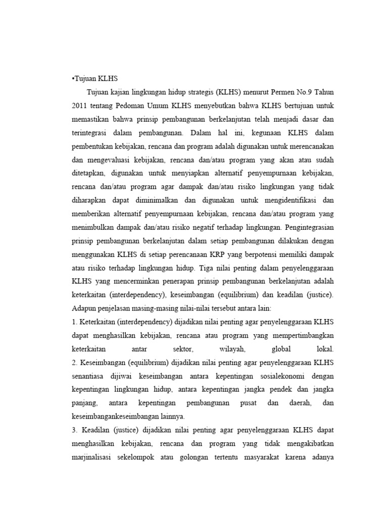 Tujuan Dan Manfaat Klhs | PDF