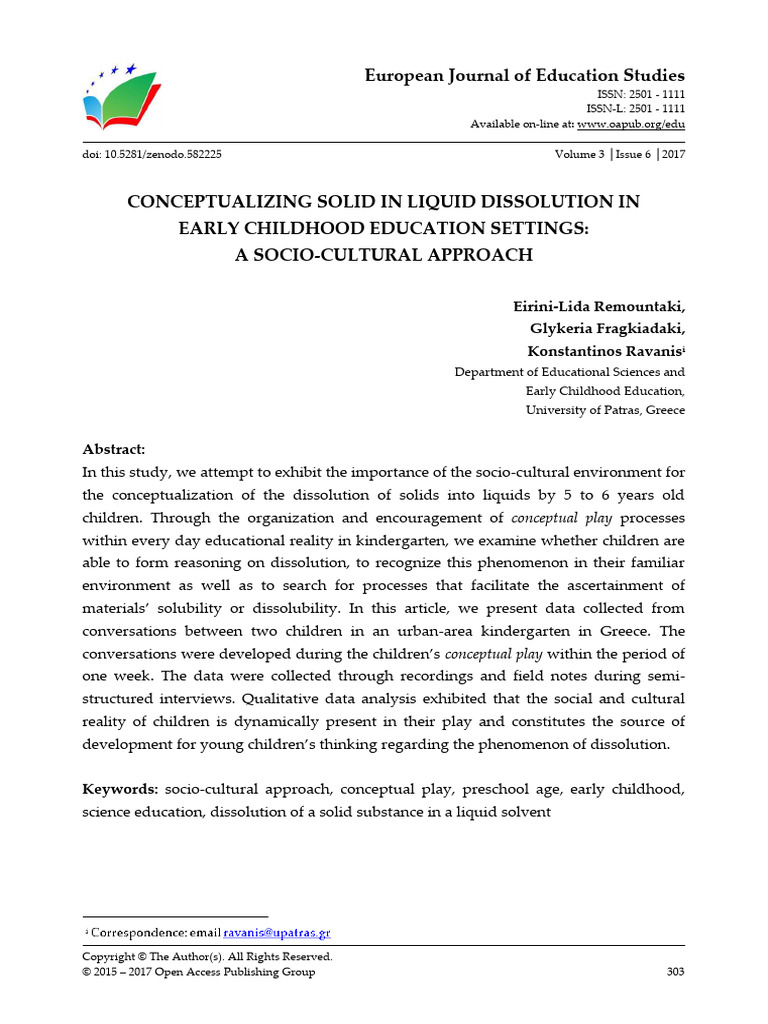 CONCEPTUALIZING SOLID IN LIQUID DISSOLUTION IN EARLY CHILDHOOD ...