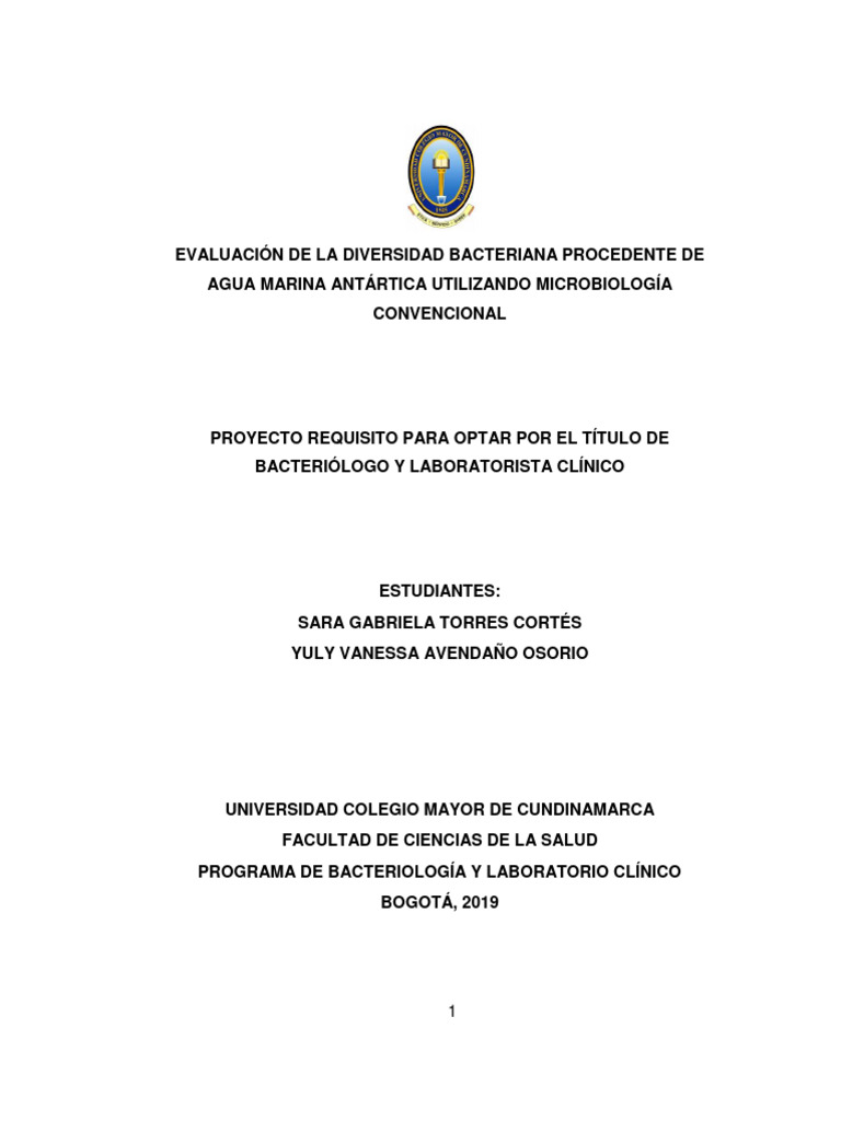 Evaluacion de La Diversidad Bacteriana Procedente de Agua Marina Antartica Utilizando ...