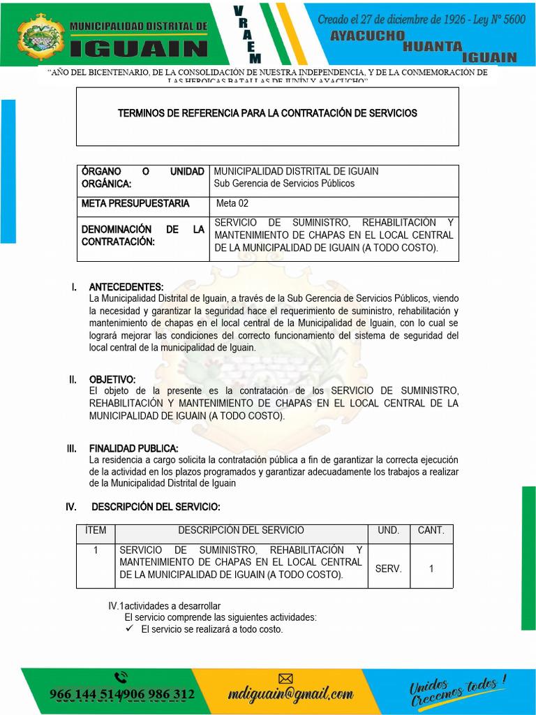 TDR- SERVICIO MANTENIMIENTO DE CHAPA | PDF | Gobierno TDR- SERVICIO MANTENIMIENTO DE CHAPA | PDF | Gobierno
