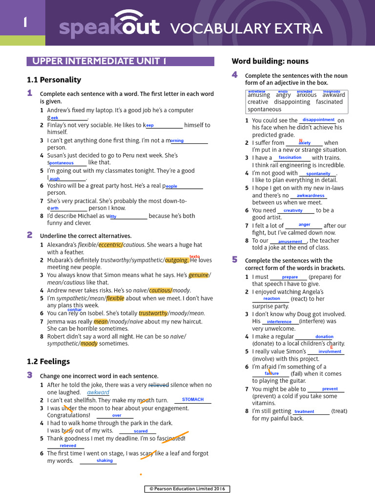 Speakout Vocabulary Extra Upper Intermediate Unit 1 | PDF | Feeling | Linguistics