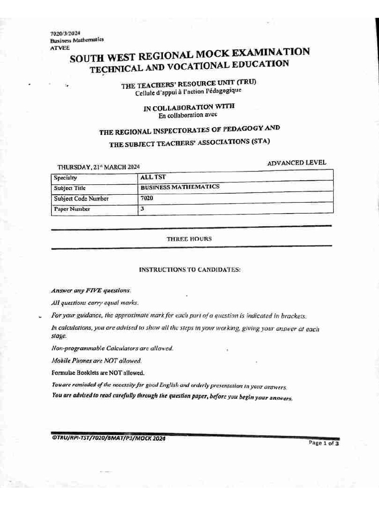 B. Maths P3 SW Mock 2024 | PDF