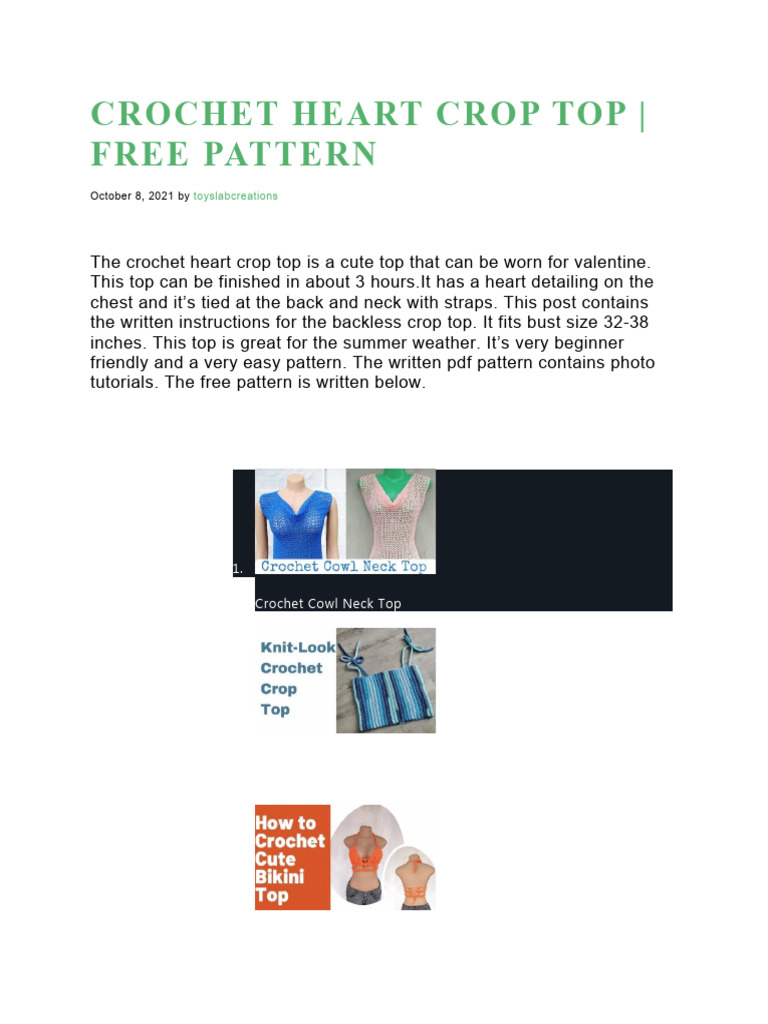 Crochet Heart Crop Top - Free Pattern: October 8, 2021 by | PDF ...