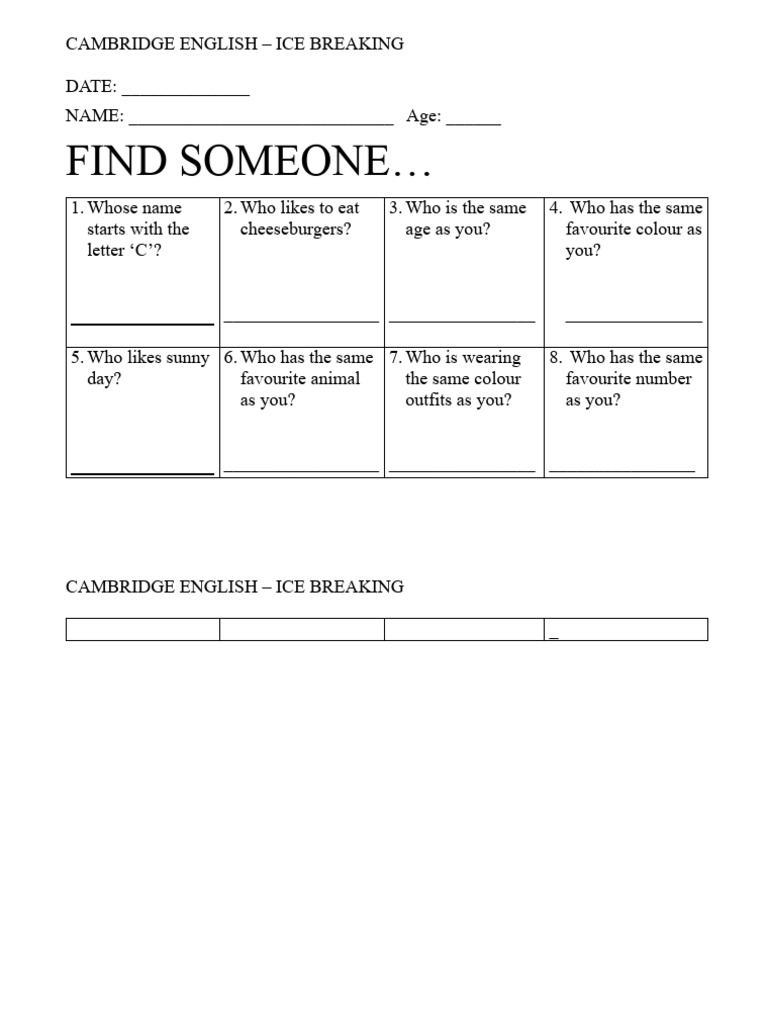 Cambridge English Ice Breaker Activities | PDF | Language Arts ...