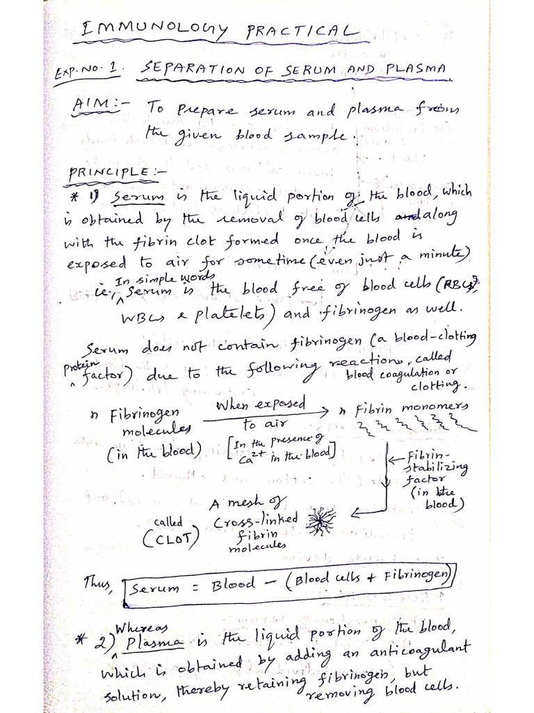 Separation of Serum & Plasma | PDF
