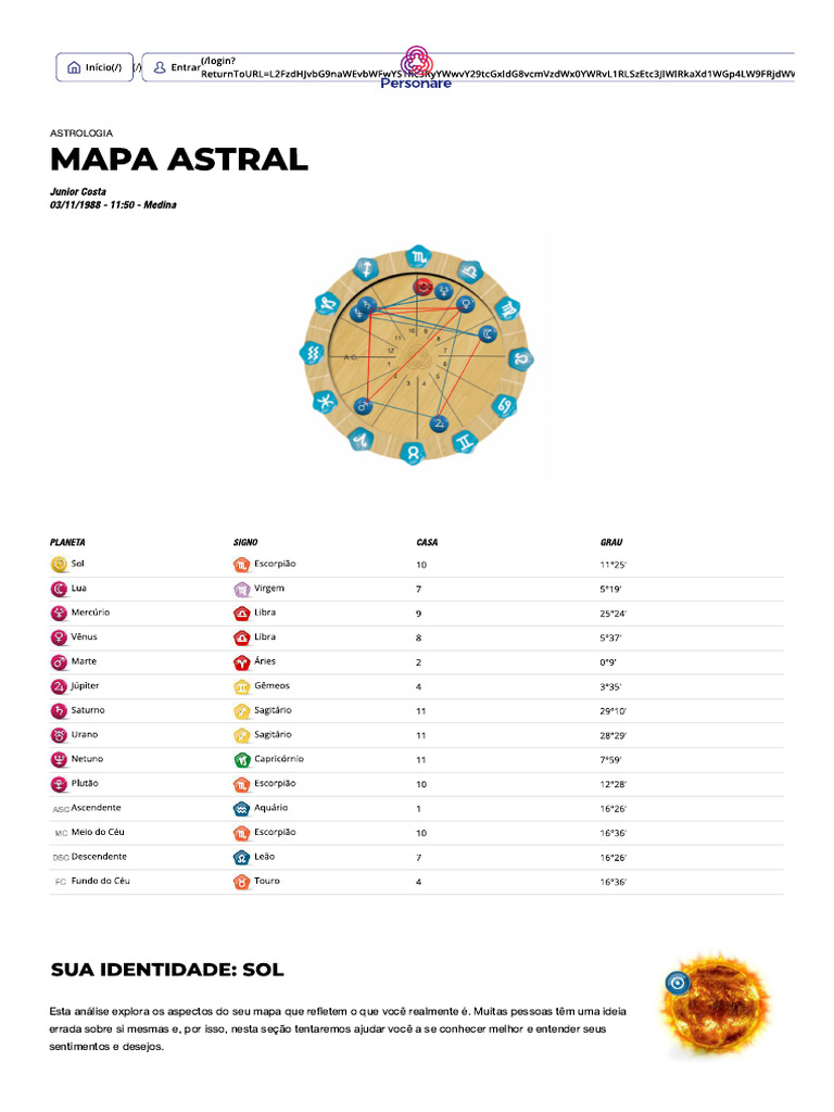 Mapa Astral_ Mapa Completo de Junior Costa _ Personare | PDF