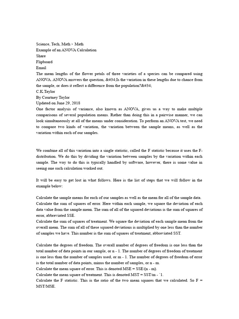 Formula Stat | PDF | Errors And Residuals | Analysis Of Variance