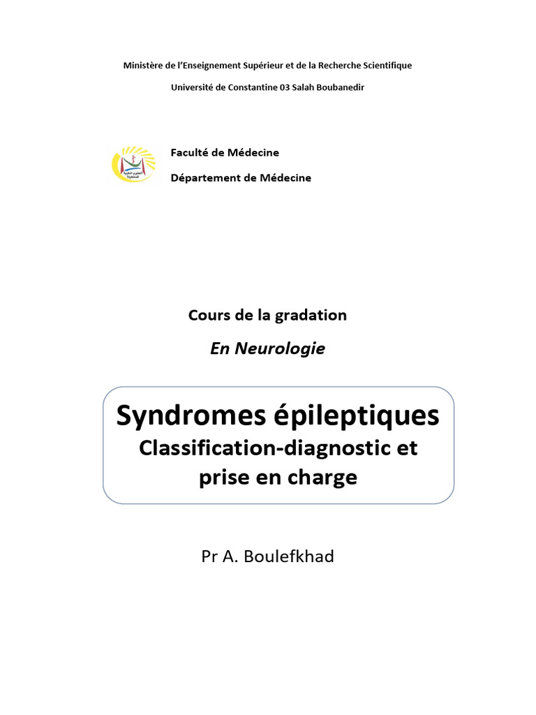 Epilepsie Classification Et Prise en Charge | PDF | Épilepsie | Médecine clinique