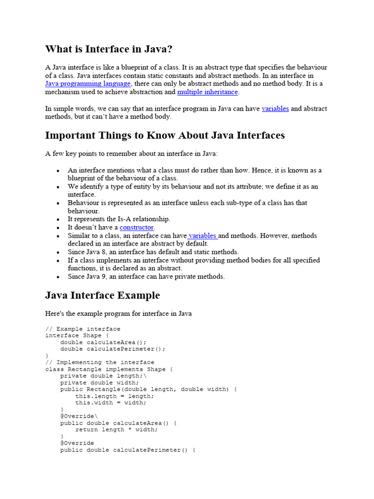 Interface in Java | PDF | Class (Computer Programming) | Method (Computer Programming)