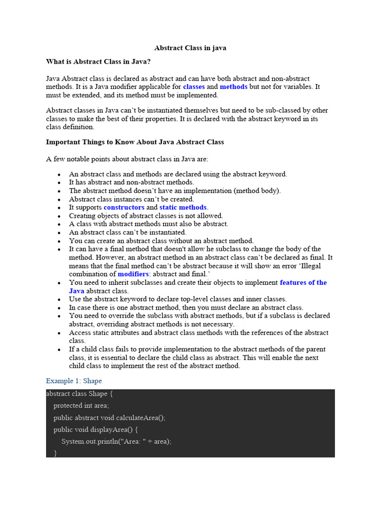 Abstract Class In Java Pdf Method Computer Programming Class