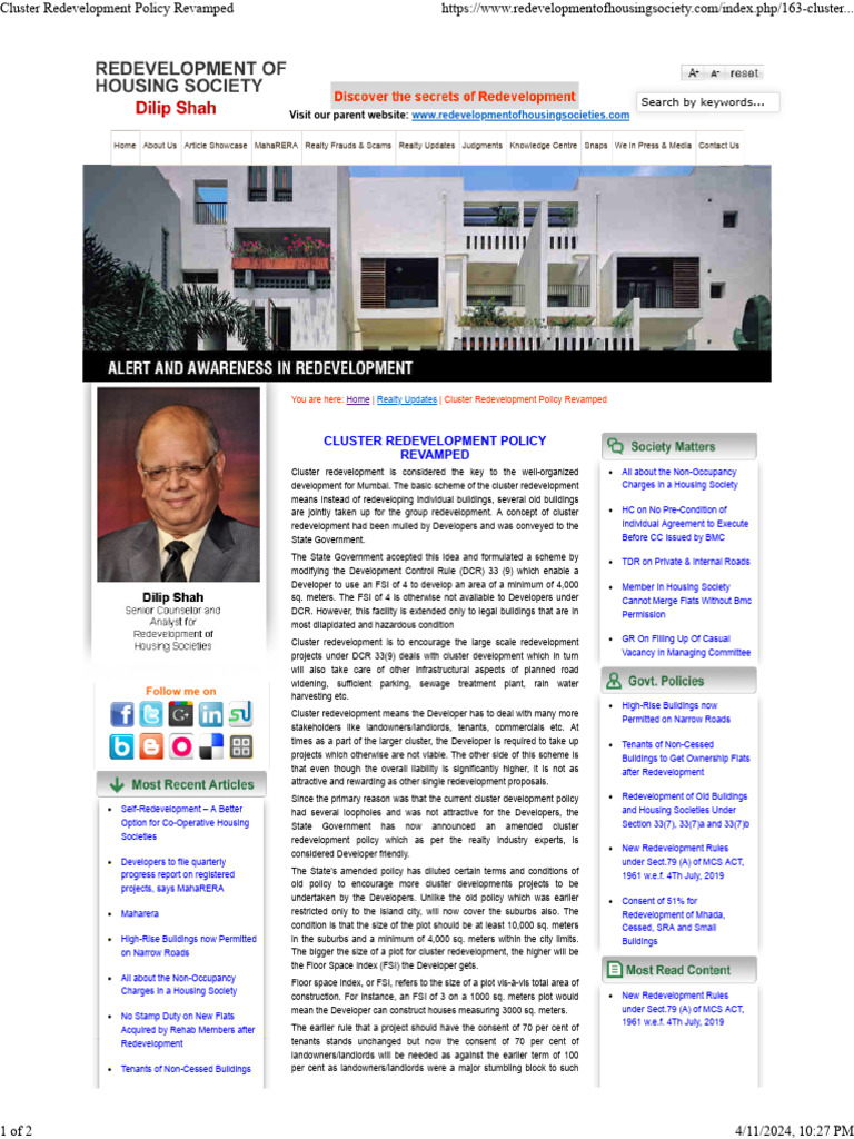 Cluster Redevelopment Policy Revamped | Download Free PDF | Landlord ...