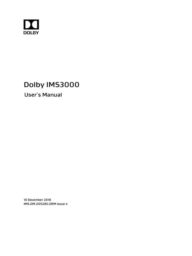 Dolby Ims3000 User Manual Issue 4 | PDF | Hdmi | Legal Liability