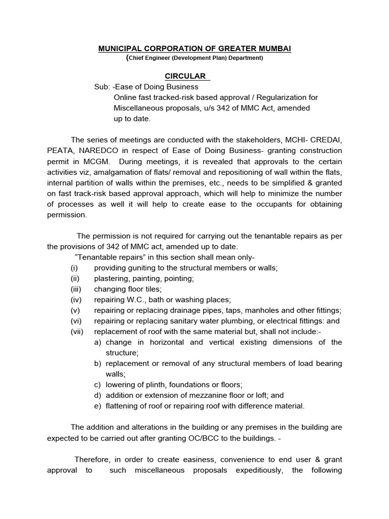 MCGM Circular on Fast-Tracked Approvals | PDF | Wall | Architect