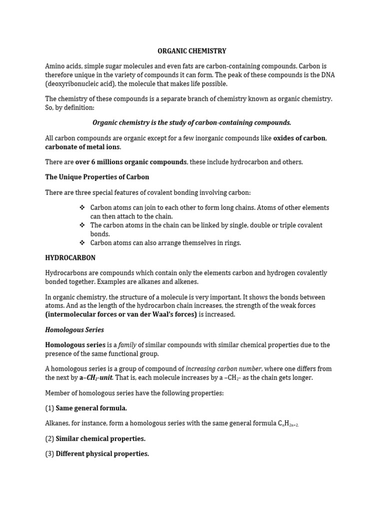 ORGANIC CHEMISTRY Notes | Download Free PDF | Alkane | Alkene