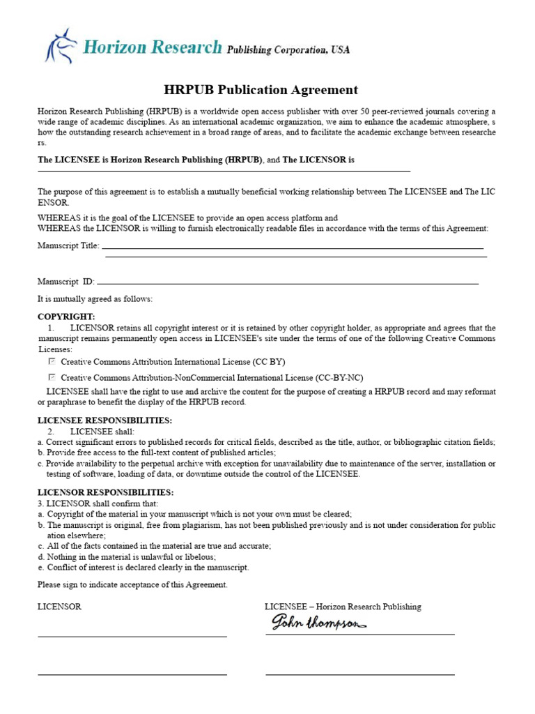 HRPUB Publication Agreement20233 | PDF | Creative Commons License | License