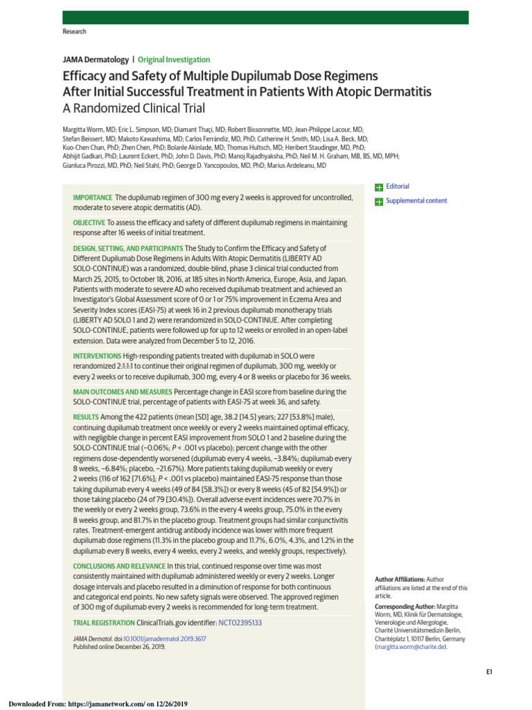 Efficacy and Safety of Multiple Dupilumab Dose Regimens After Initial ...