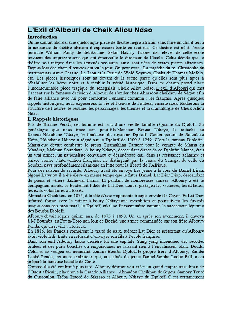 L'Exil d'Albouri : Analyse et Résumé | PDF | Histoire | Religion et ...