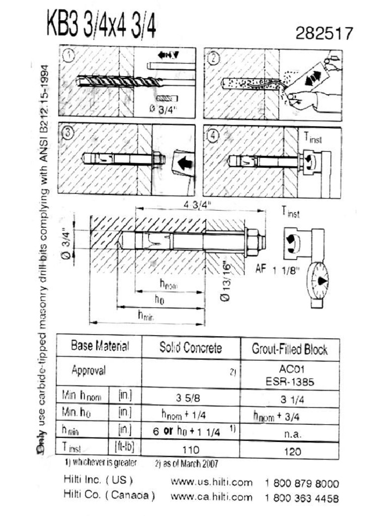 Dimenciones Perno Hilti 3 - 4 X 4 3 - 4 | PDF