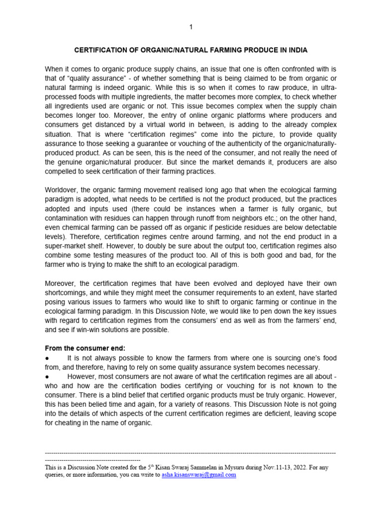 Organic Farming Certification Issues in India | PDF | Agriculture | Organic Farming