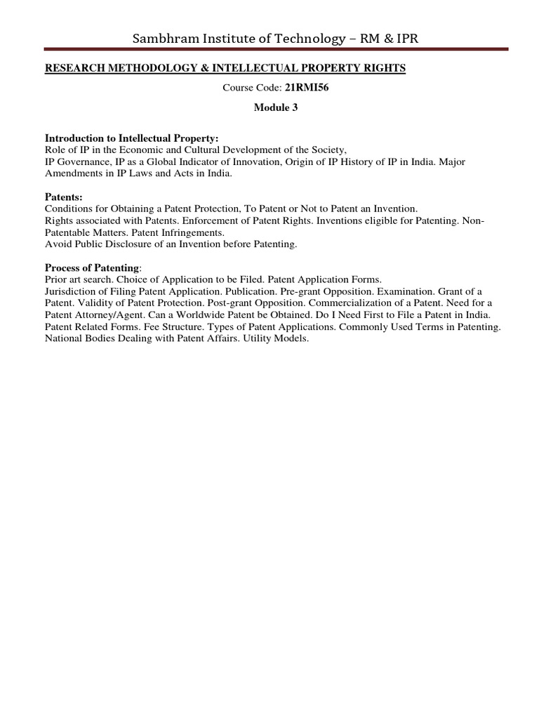 RM & IPR Module 3 | PDF | Patent | Intellectual Property