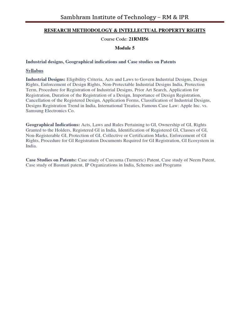 RM & IPR Module 5 | PDF | Prior Art | Trips Agreement RM & IPR Module 5 | PDF | Prior Art | Trips Agreement