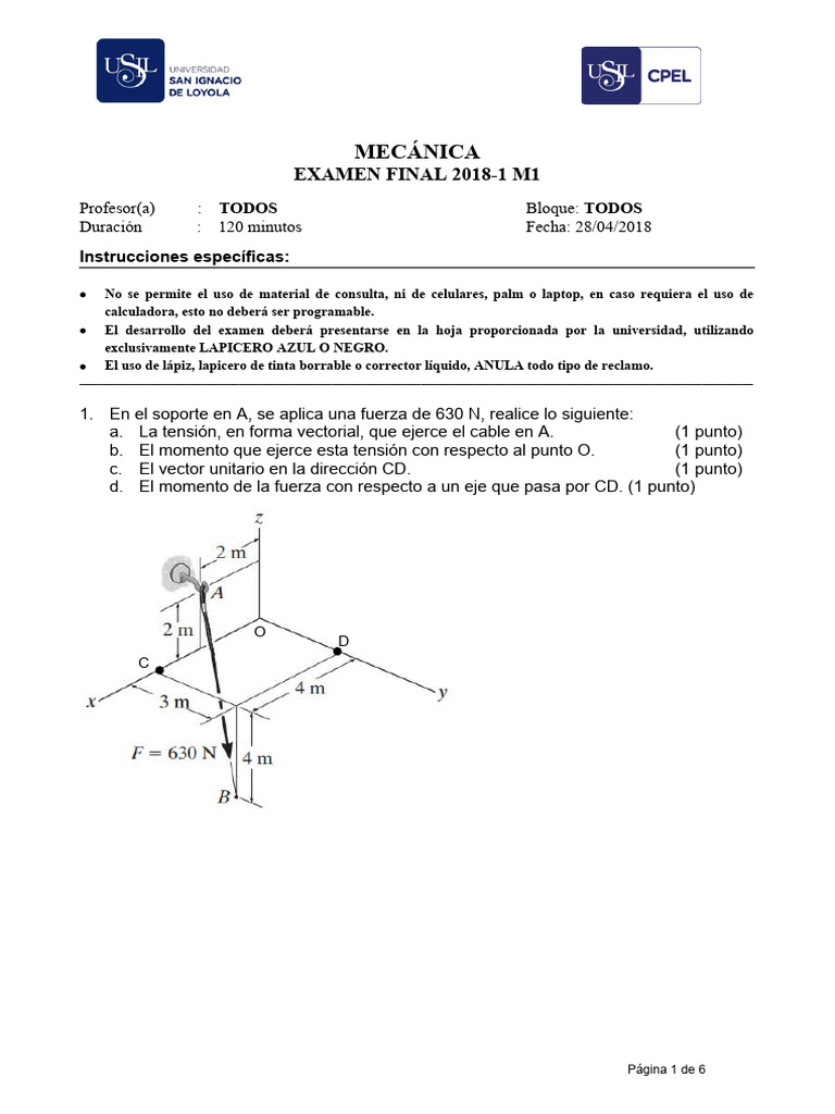 Examen 01 | PDF | Estrés (Mecánica) | Vector Euclidiano