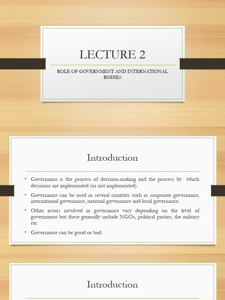 LECTURE 3 Role of Government & International bodies | PDF ...