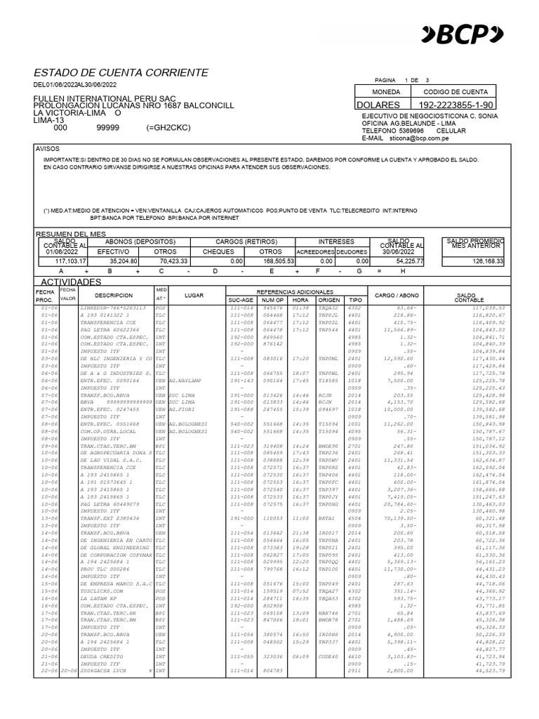 06 Eecc Junio 2022 Dolares | PDF | Finanzas personales | Industrias de servicio