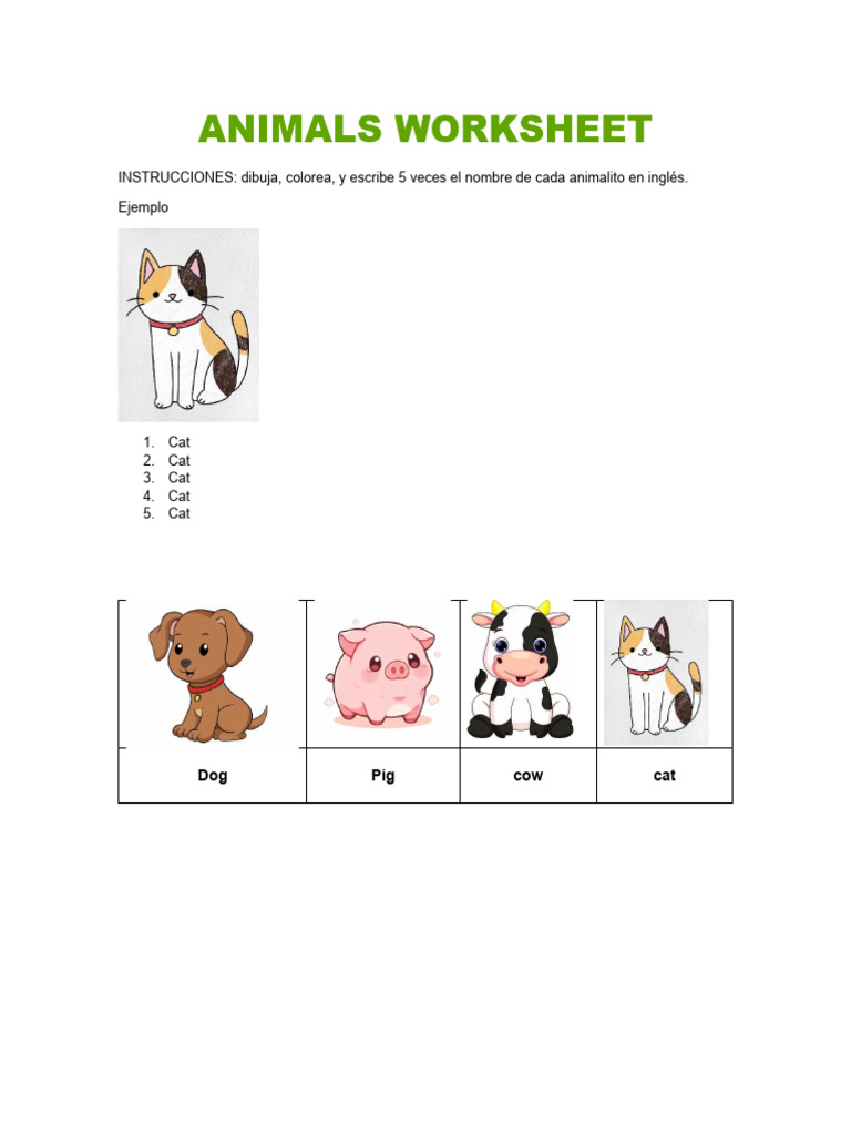 HOJA DE TRABAJO ANIMALS | PDF
