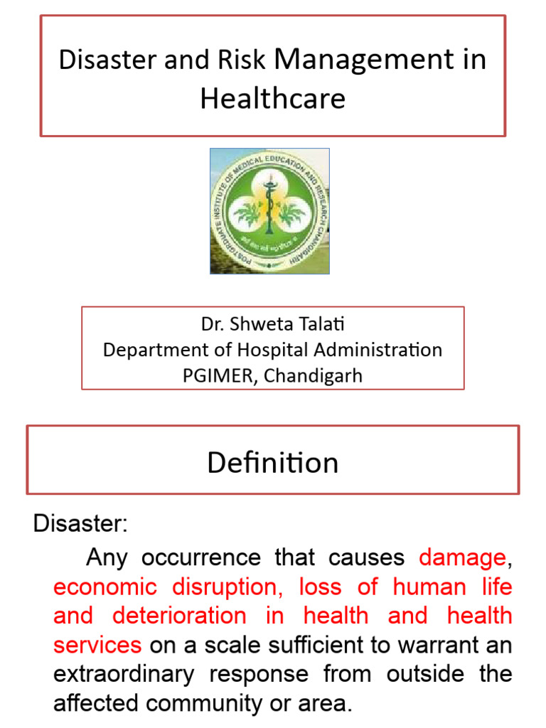 Disaster and Risk Management in Healthcare | PDF | Natural Disasters ...