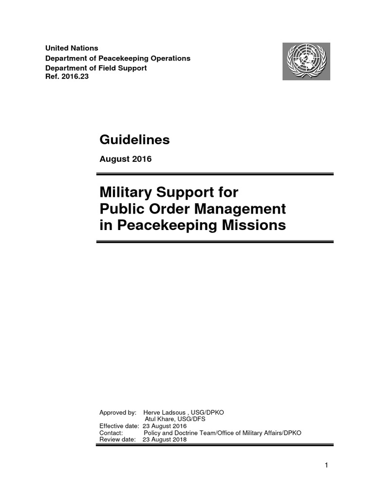 UN Guidelines for Military Public Order Management | PDF | Police | Use ...
