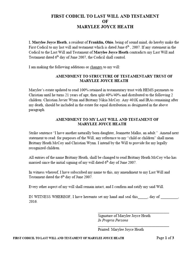 Codicil (Simple) | PDF | Will And Testament | Inheritance