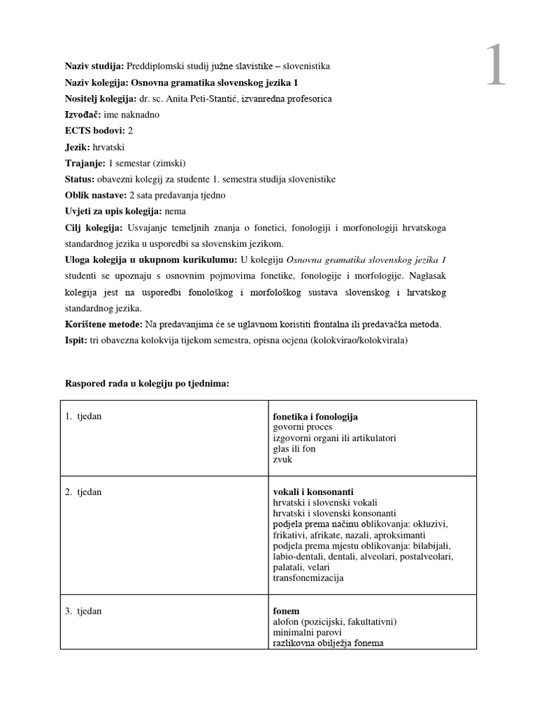 Osnovna Gramatika Slovenskog Jezika 1 | PDF