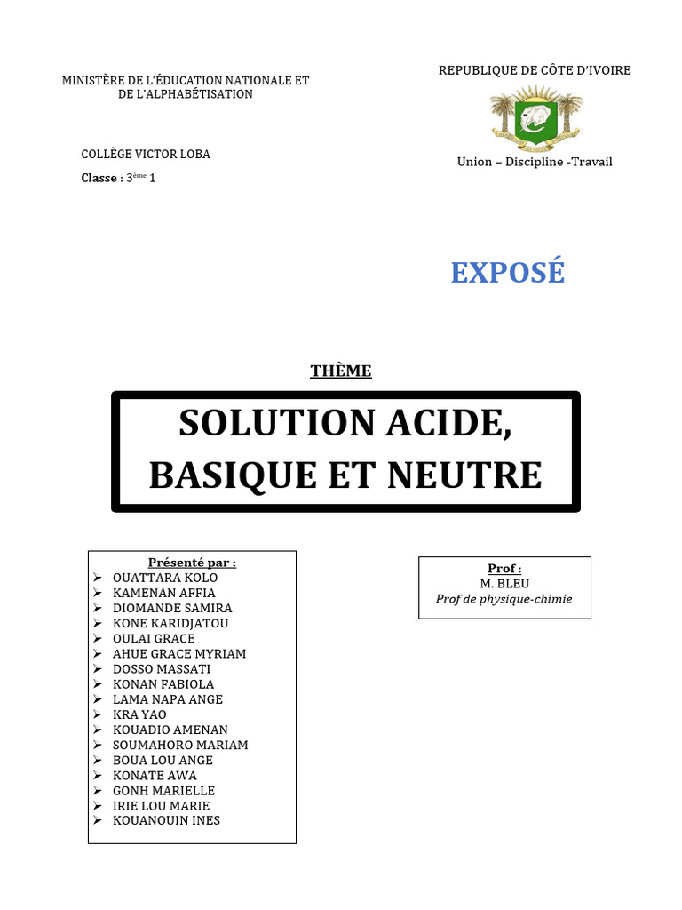 Expose Une Solution Acide | PDF | Acide | Ph