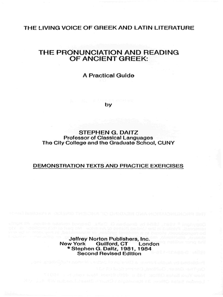 (Living Voice of Greek and Latin Literature) Stephen G Daitz - The ...