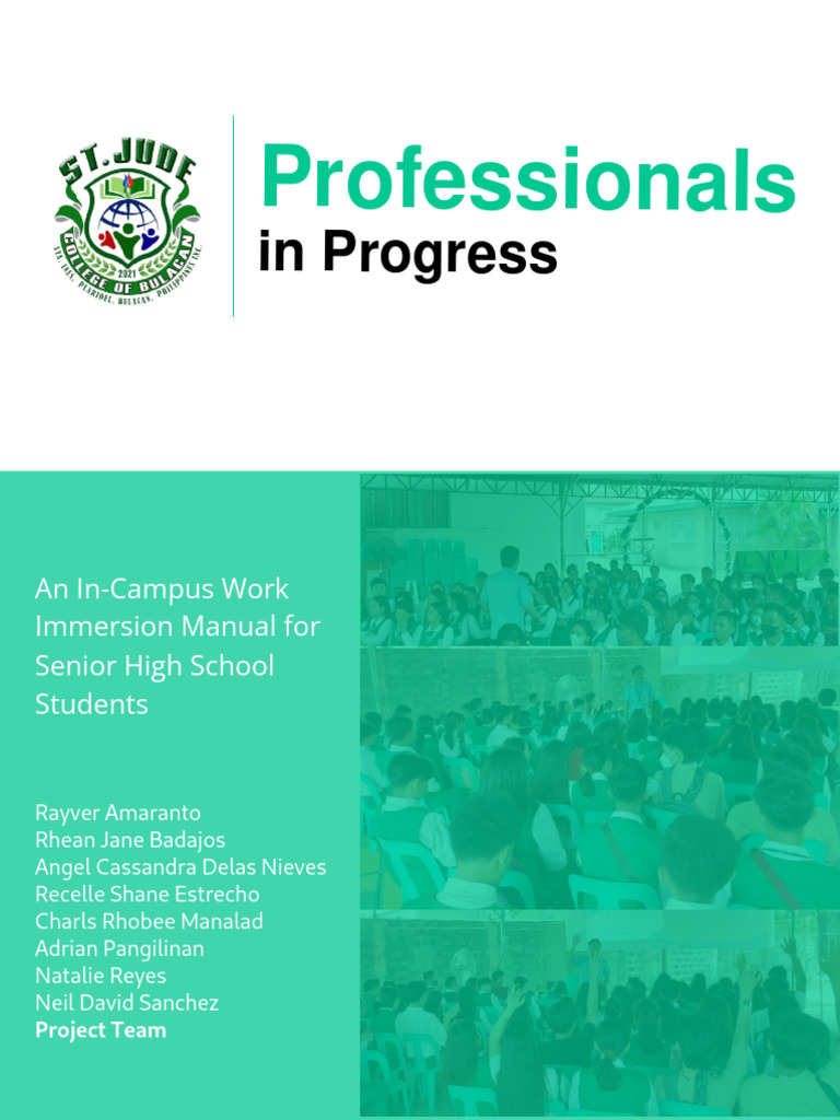 Professionals in Progress: An In-Campus Work Immersion Manual For ...