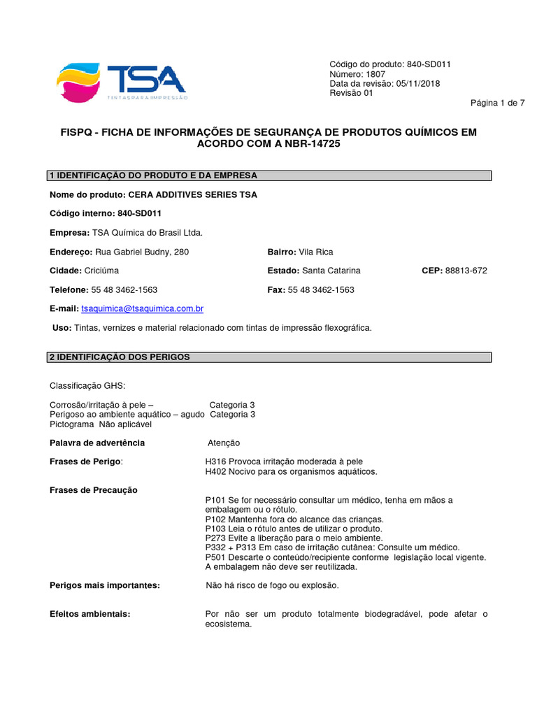 Fispq Tsa 4 | PDF | Embalagem e rotulagem | Primeiros socorros