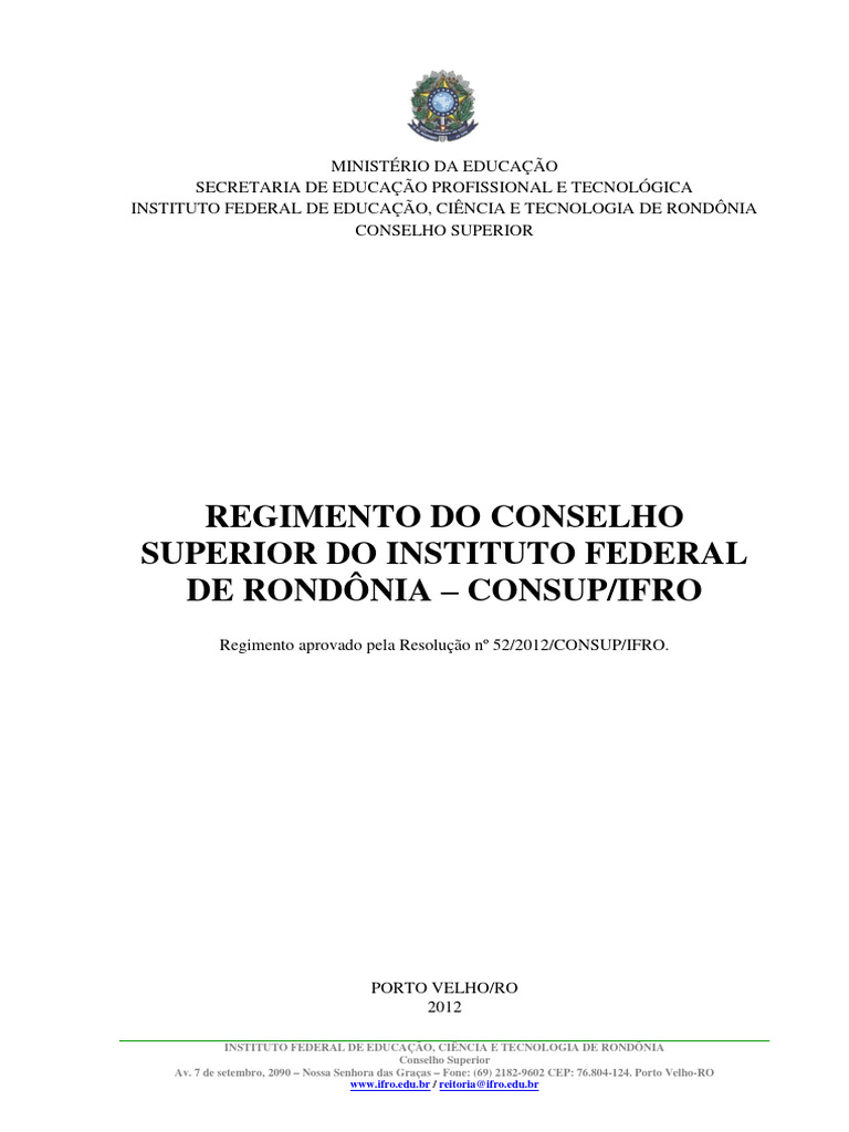 Regimento do Conselho Superior IFRO | PDF | Conselho de Segurança das ...