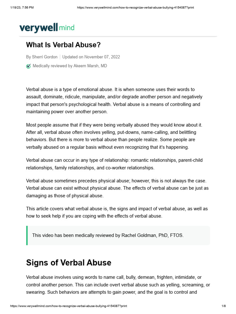 Verbal Abuse | PDF | Bullying | Domestic Violence