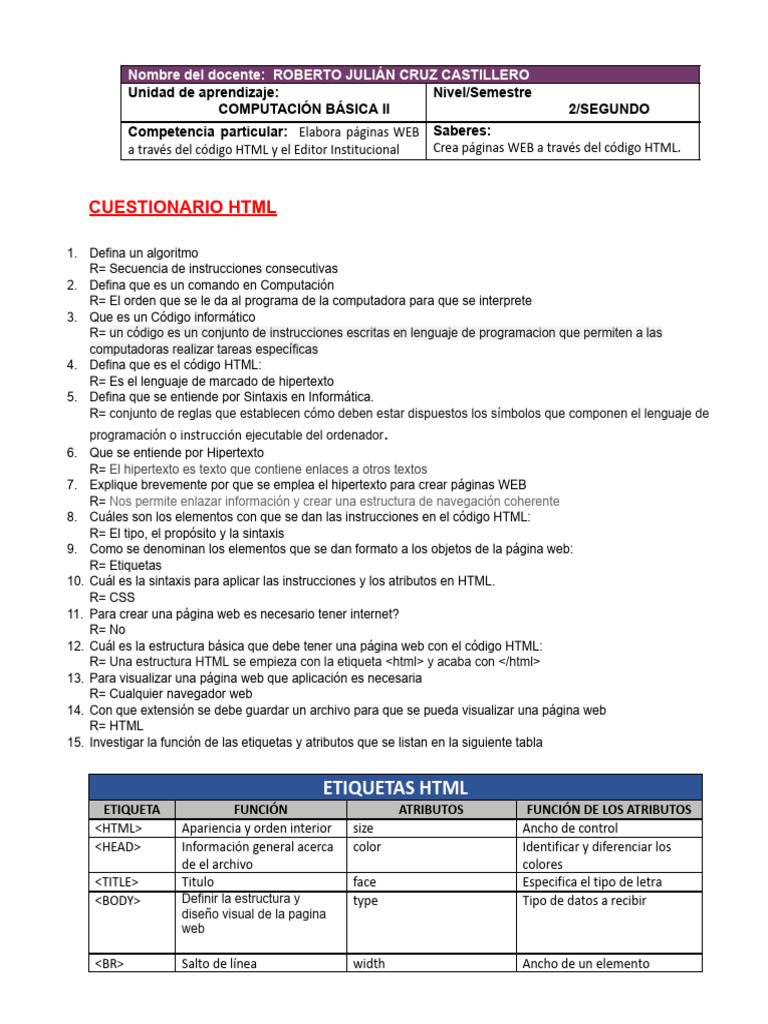 Cuestionario HTML | Descargar gratis PDF | HTML | Red mundial