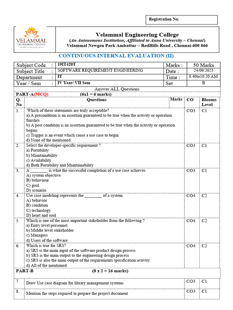 Cie 2 Sre QP - Set-B | PDF | Use Case | Systems Engineering