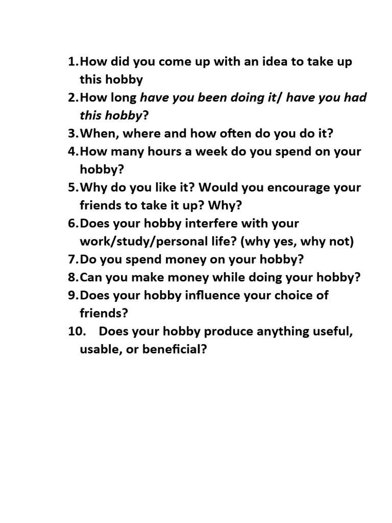 Hobby Questions | PDF | Self-Improvement