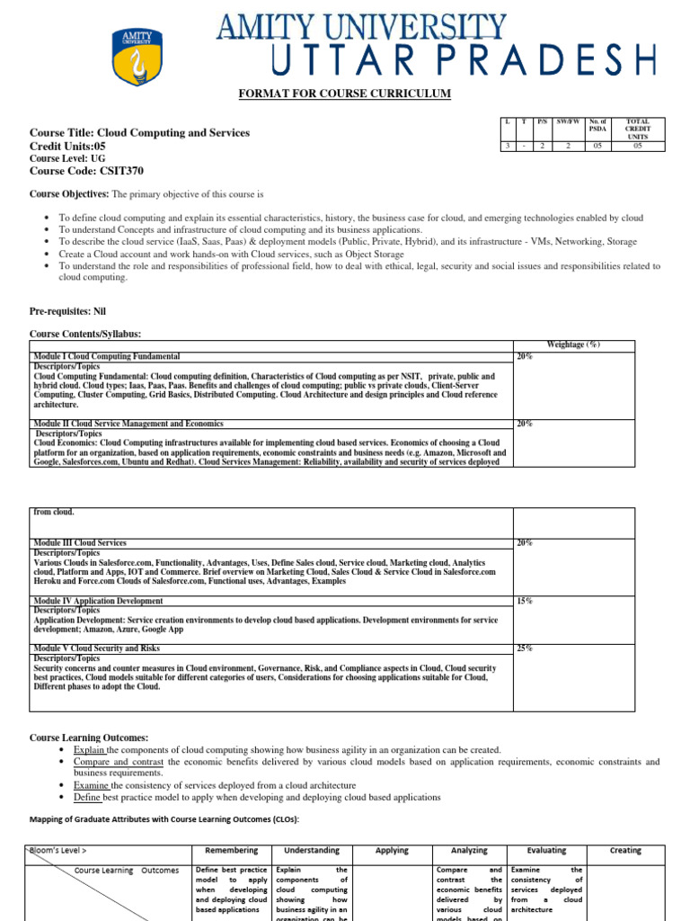 Cloud Computing and Services Syllabus | PDF | Cloud Computing | Computing
