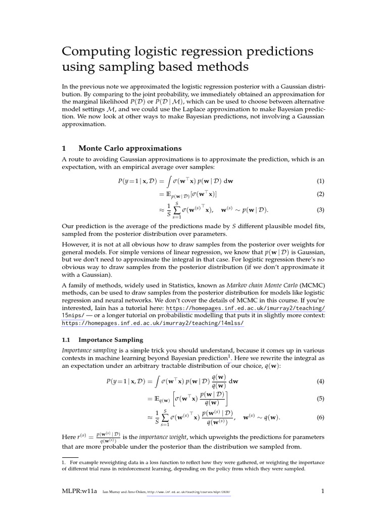 Machine Learning and Pattern Recognition Sampling Based Approximations | PDF | Normal ...