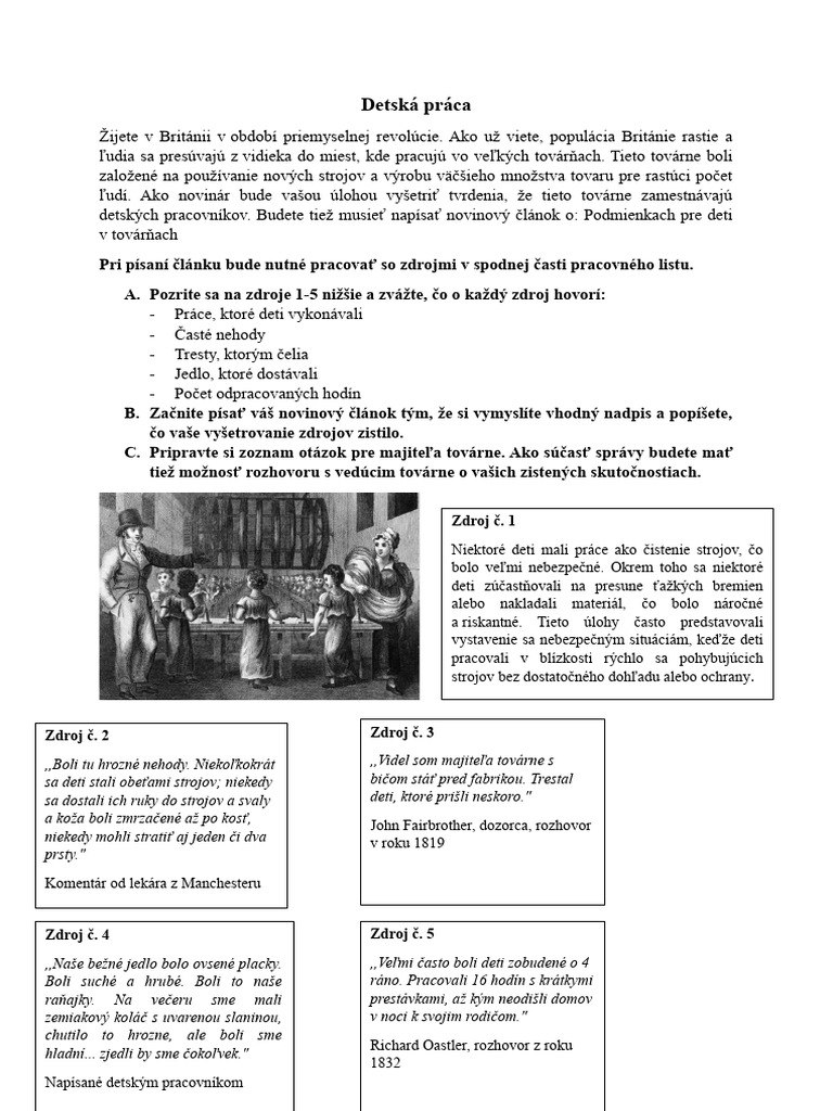 Detská Práca Pracovný List | PDF