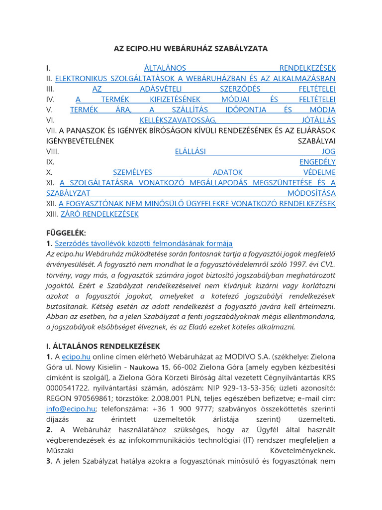 Általános Szerződési Feltételek Ecipo - Hu | PDF